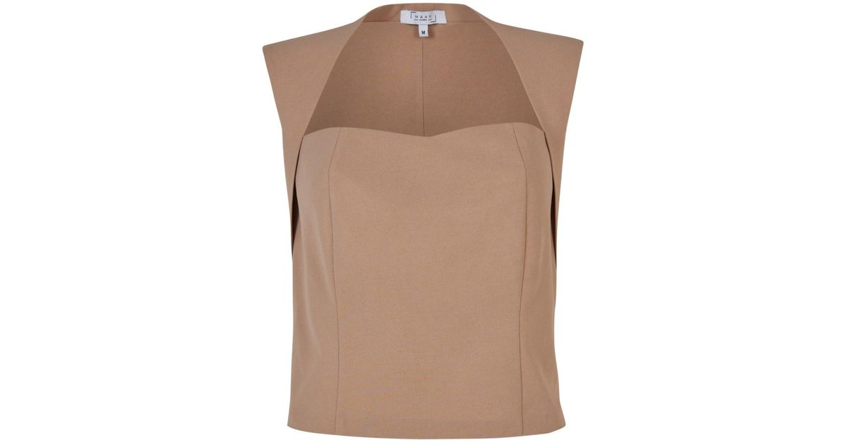 Maan Istanbul Queen Anne Neckline Camel Color Blouse in Brown | Lyst