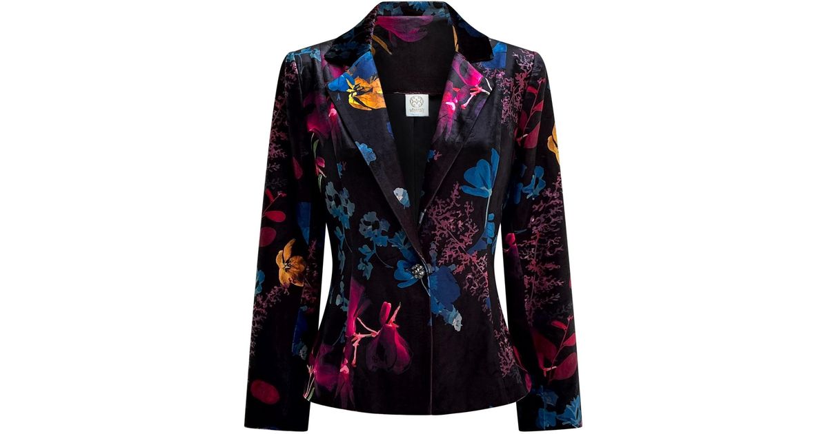 Why Mary Florencia Tailored Floral Print Velvet Jacket in Blue | Lyst UK