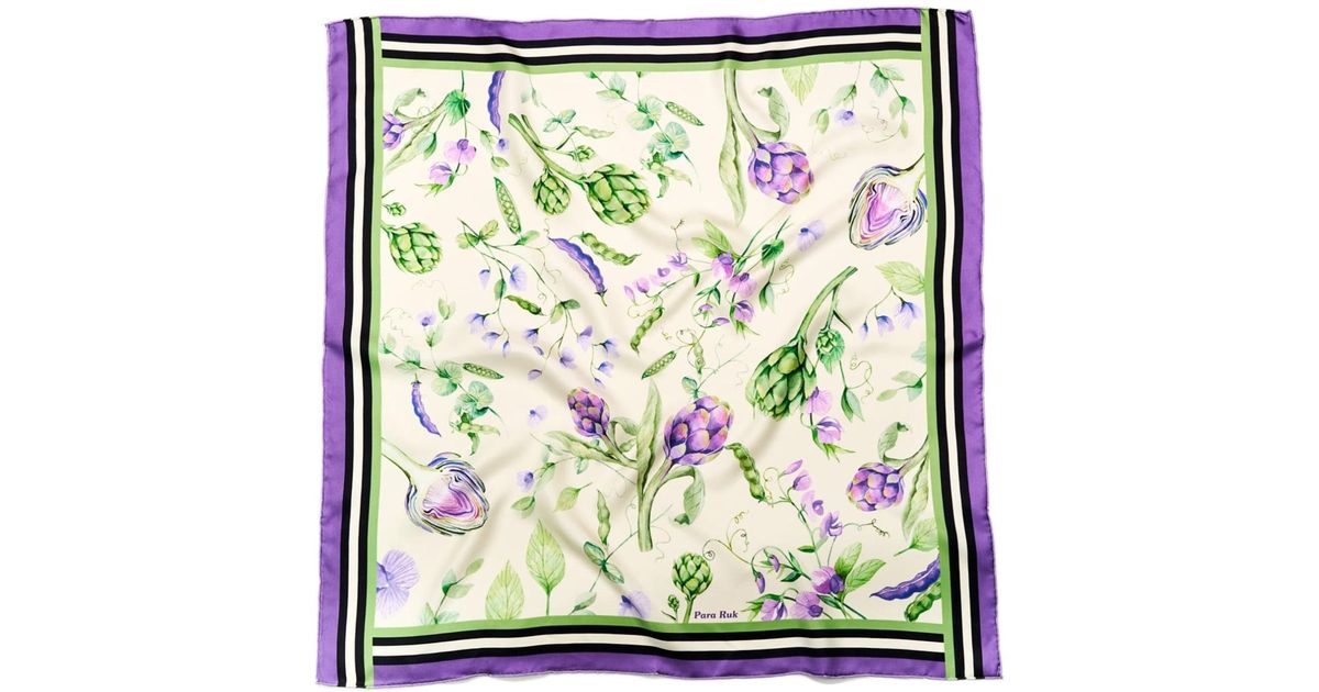 Para Ruk Artichoke And Peas Print Silk-Faille Scarf in Green | Lyst UK