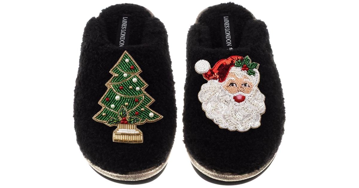 Laines London Teddy Closed Toe Slippers With Christmas Tree & Santa ...