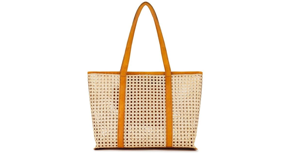OhSun Audrey Rattan & Leather Tote in Brown | Lyst