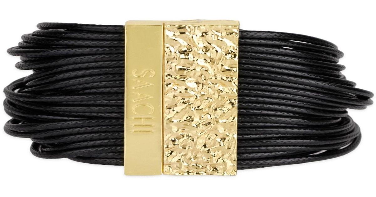 Saachi Metallic Multi Strand Leather Cord Bracelet in Black | Lyst UK