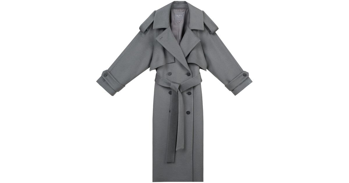 InAvati Long Belted Light Wool Coat in Gray | Lyst