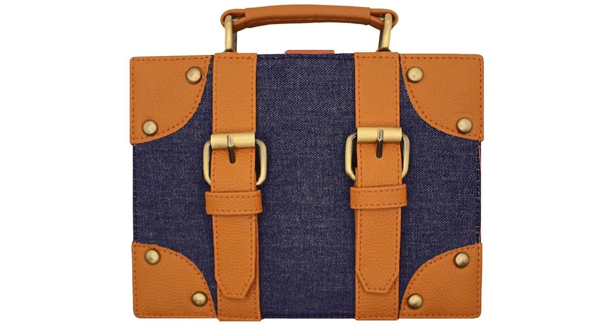 Richa Sharma Mini Briefcase Denim And Vegan Leather Bag in Blue | Lyst
