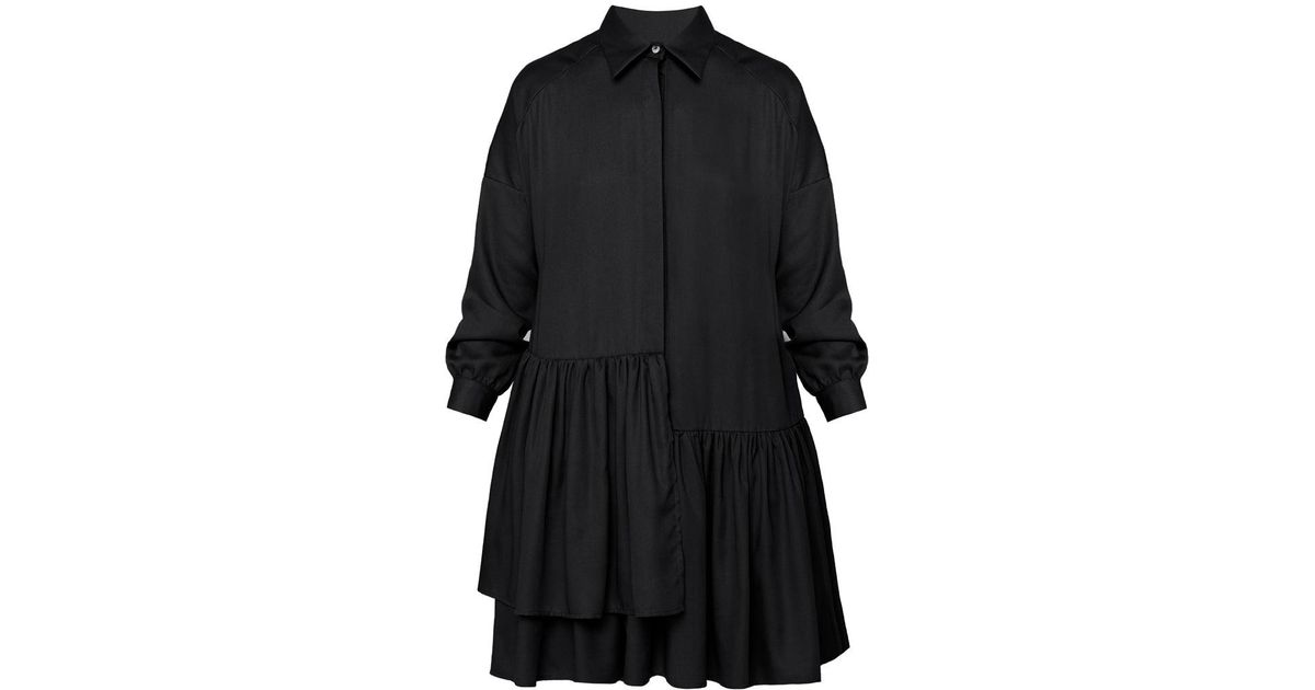 UNDRESS Eva Tencel Shirt Dress With Double Front Frill in Black | Lyst UK