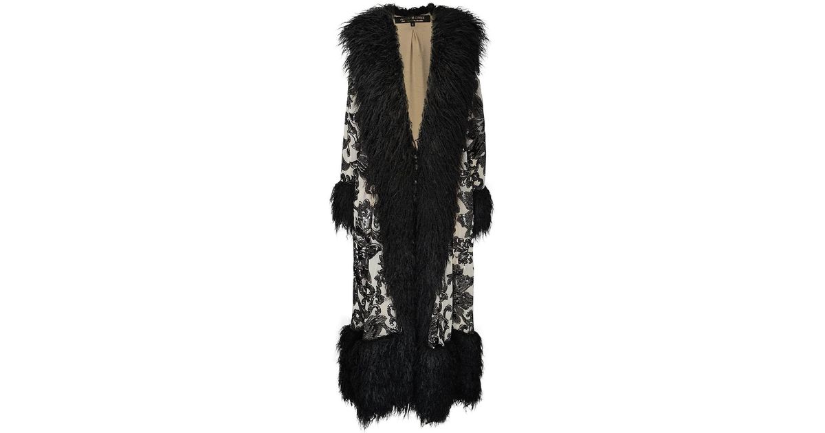 Jennafer Grace Penny Deluxe Charnelle Sequin Faux Fur Coat in Black | Lyst