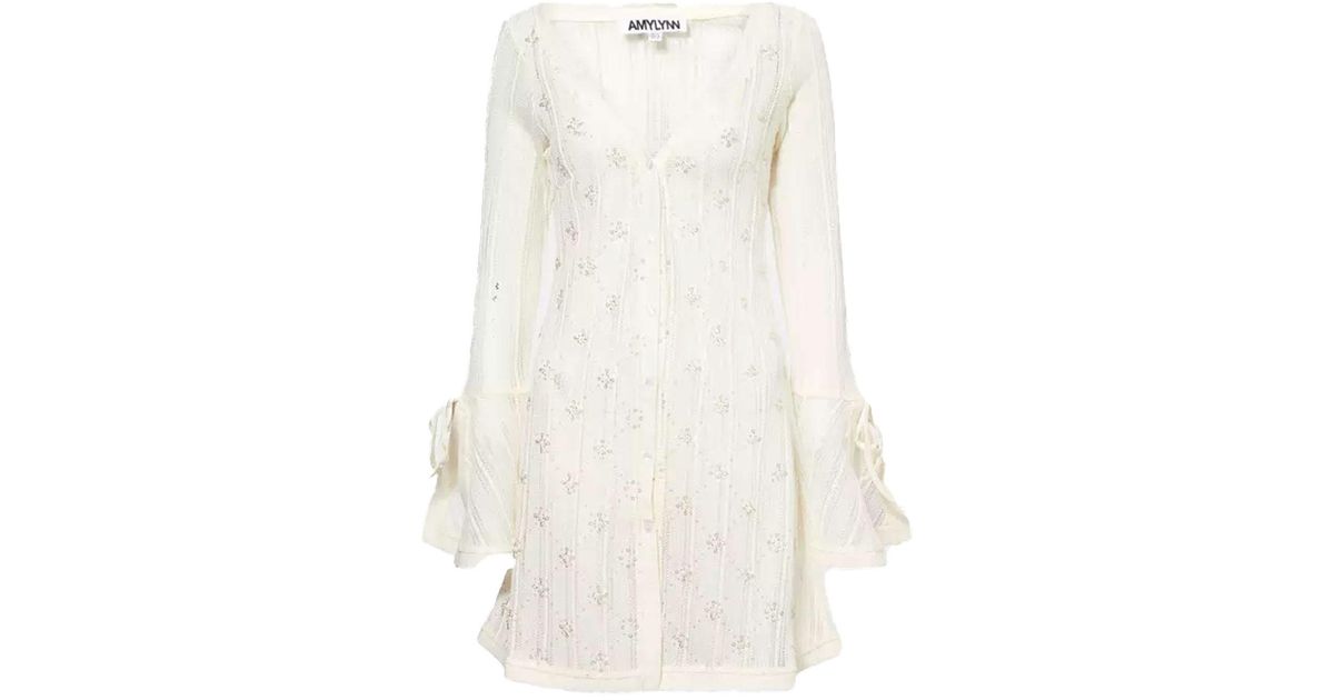 Amy Lynn Neutrals Lucia Cream Crochet Embellished Dress in White | Lyst