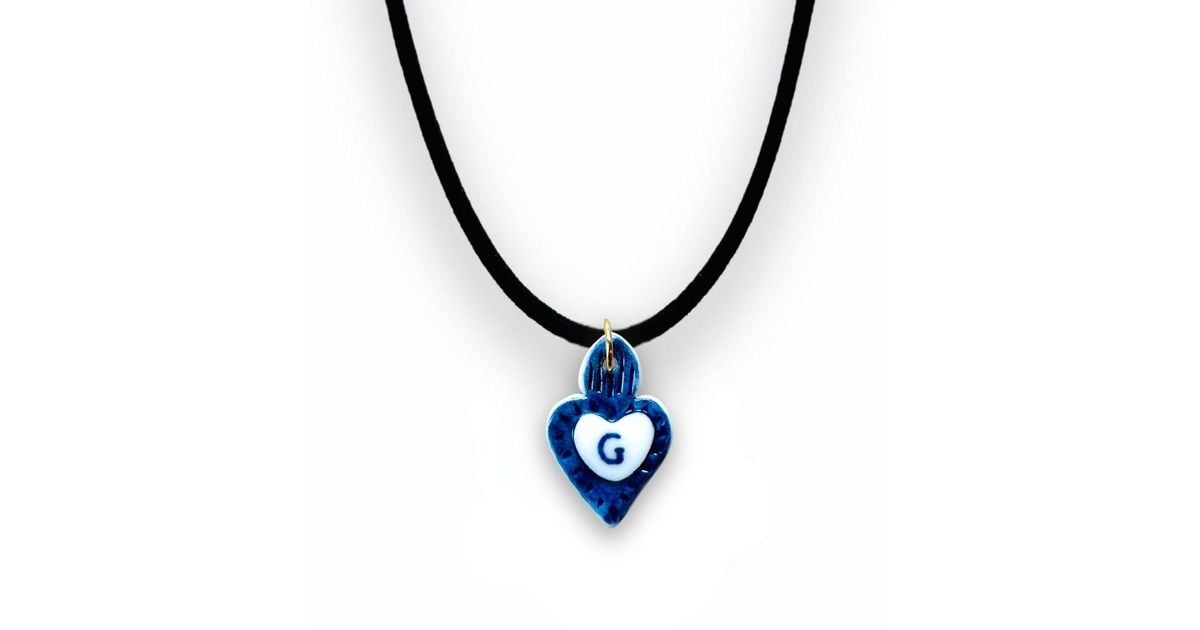Tiké Jewels Sacred Heart Initial Letter G Porcelain Choker Necklace ...