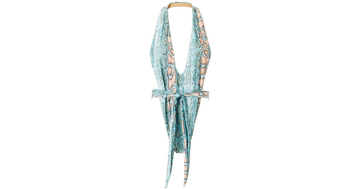 Siren Swimwear Siren Katarina Reversible Halter Snake One Piece in Blue ...