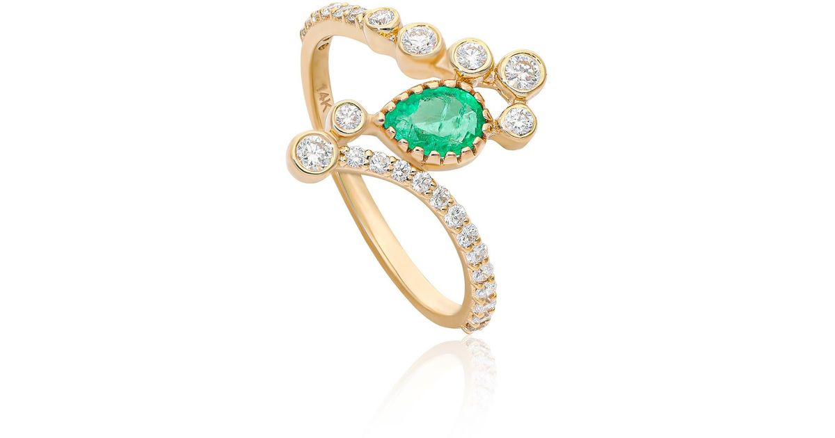 The Jewelz 14K Emeralds Lyra Siren Ring in Green | Lyst