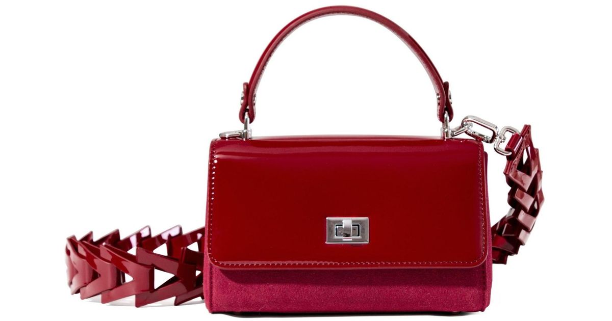 Jurgi Brand Patent Leather & Suede Lili Top Handle Bag in Red | Lyst