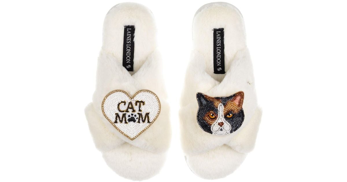 Laines London Neutrals Classic Slippers With Cat Mum/Mom & Calico ...