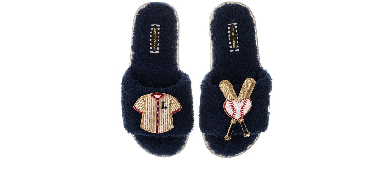 Laines London ' Teddy Towelling Slipper Sliders With Baseball Lover ...