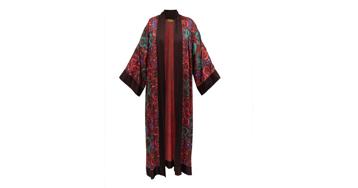 Janara Jones Chocolate Cuffs Fantasy Print Satin Long Abaya Kaftan in ...