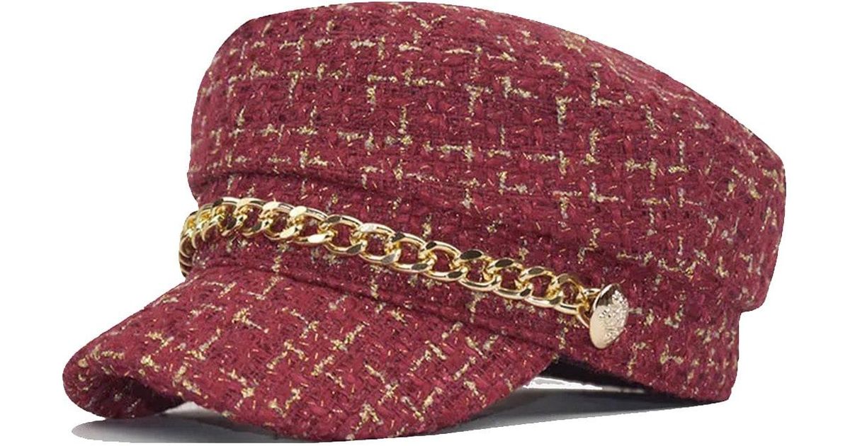 Chanel Joan Elkayam Tweed Baker Boy Hat in Red | Lyst