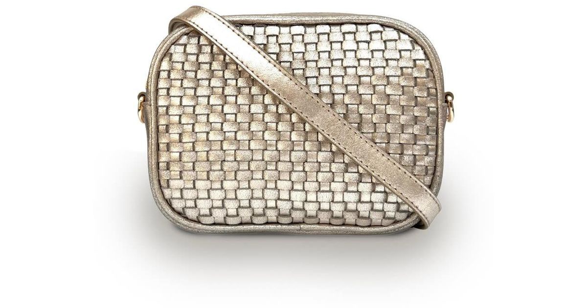 Apatchy London The Penelope Champagne Woven Leather Camera Bag in White ...