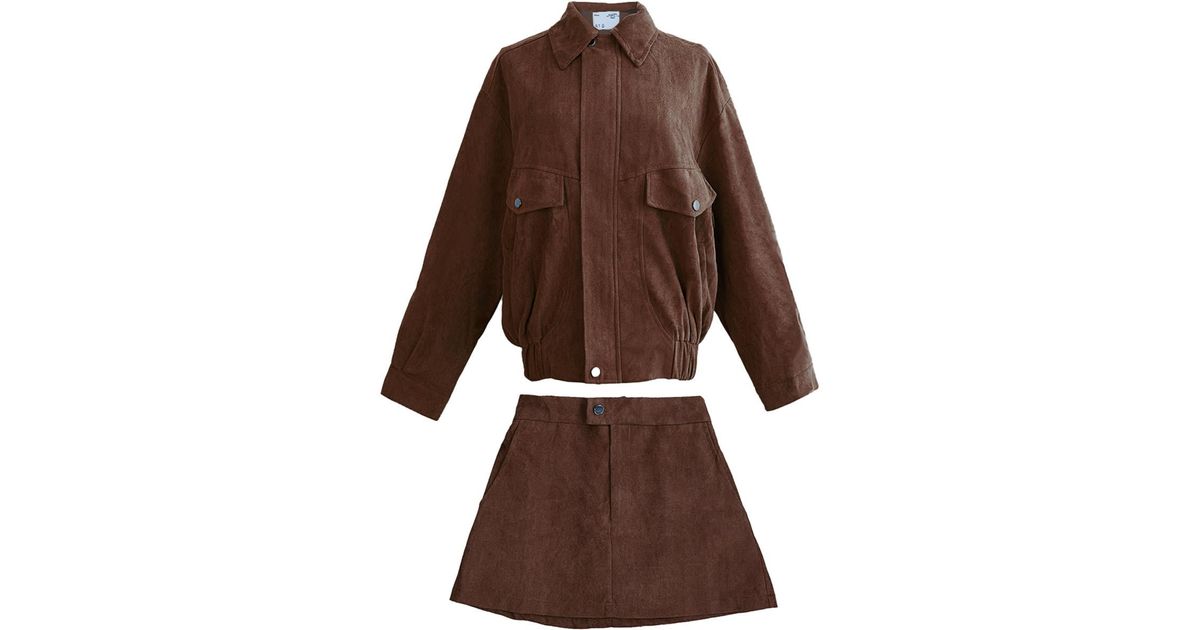 Ats the Label Remi Dark Suede Jacket And Skort Set in Brown | Lyst