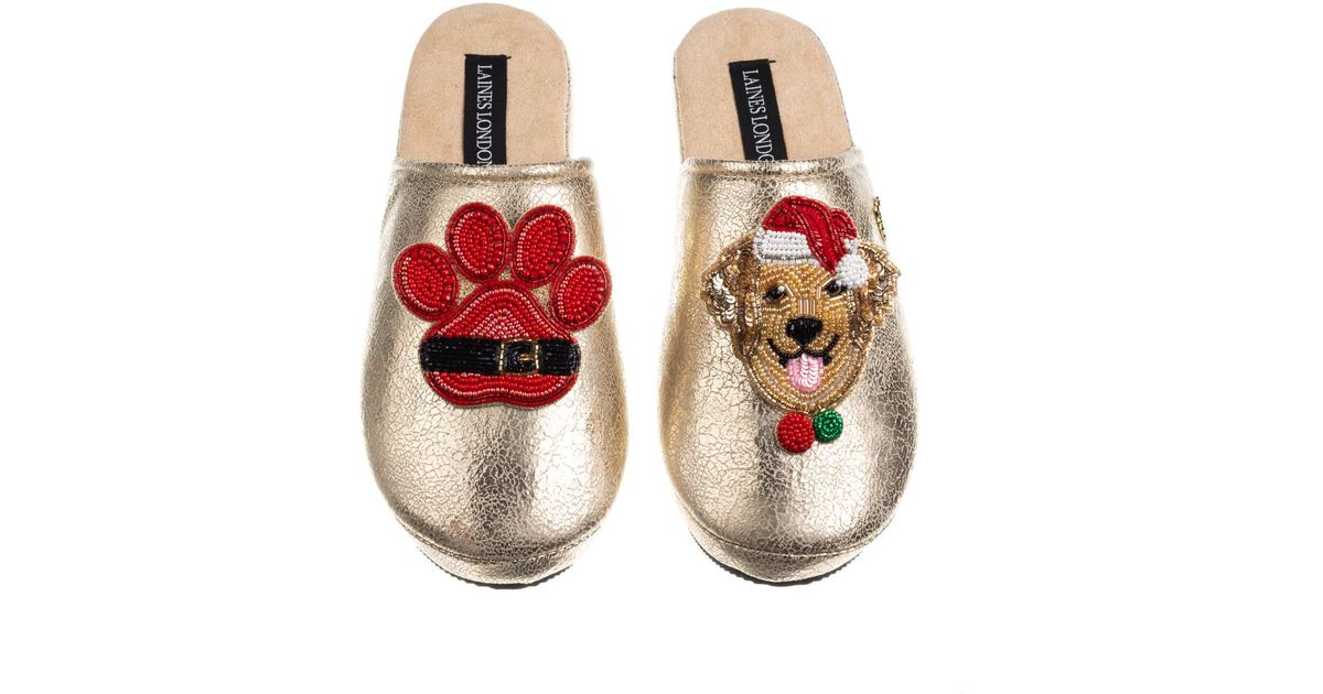 Laines London Softie Slippers With Christmas Golden Retriever & Paw ...