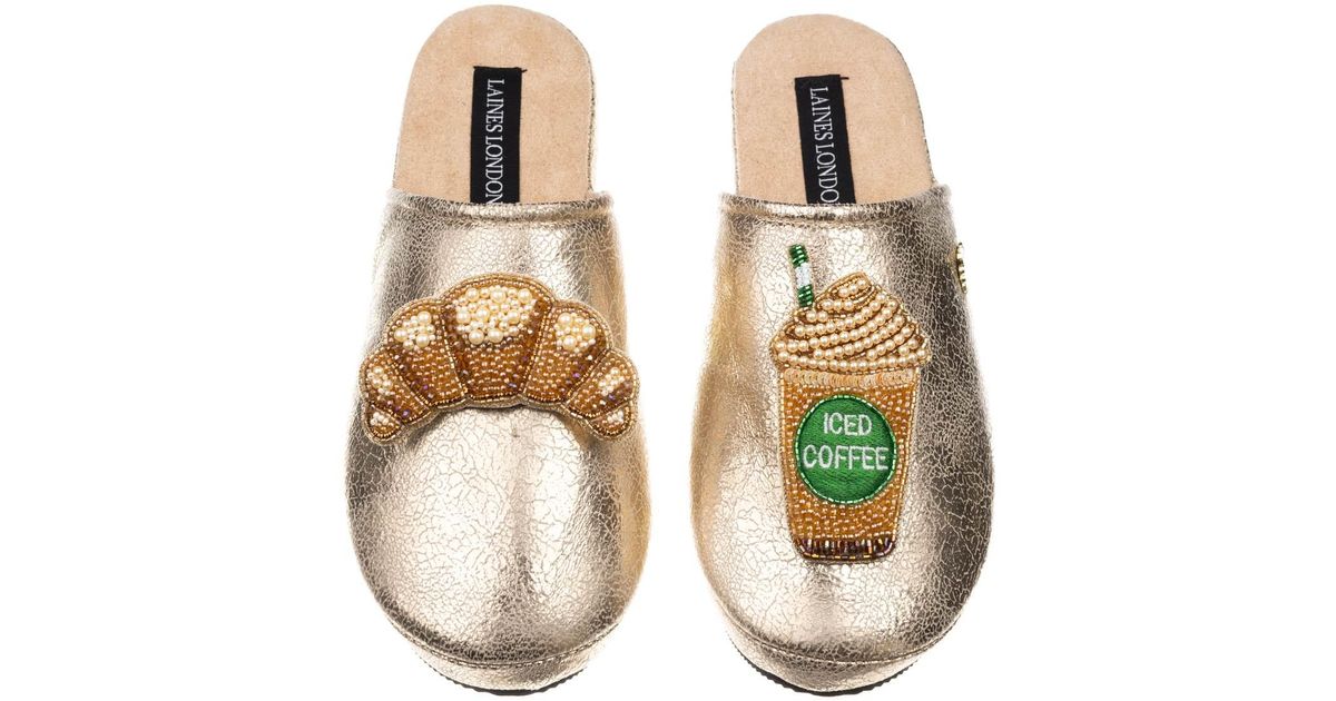 Laines London Softie Slippers With Iced Coffee & Croissant Brooches in ...