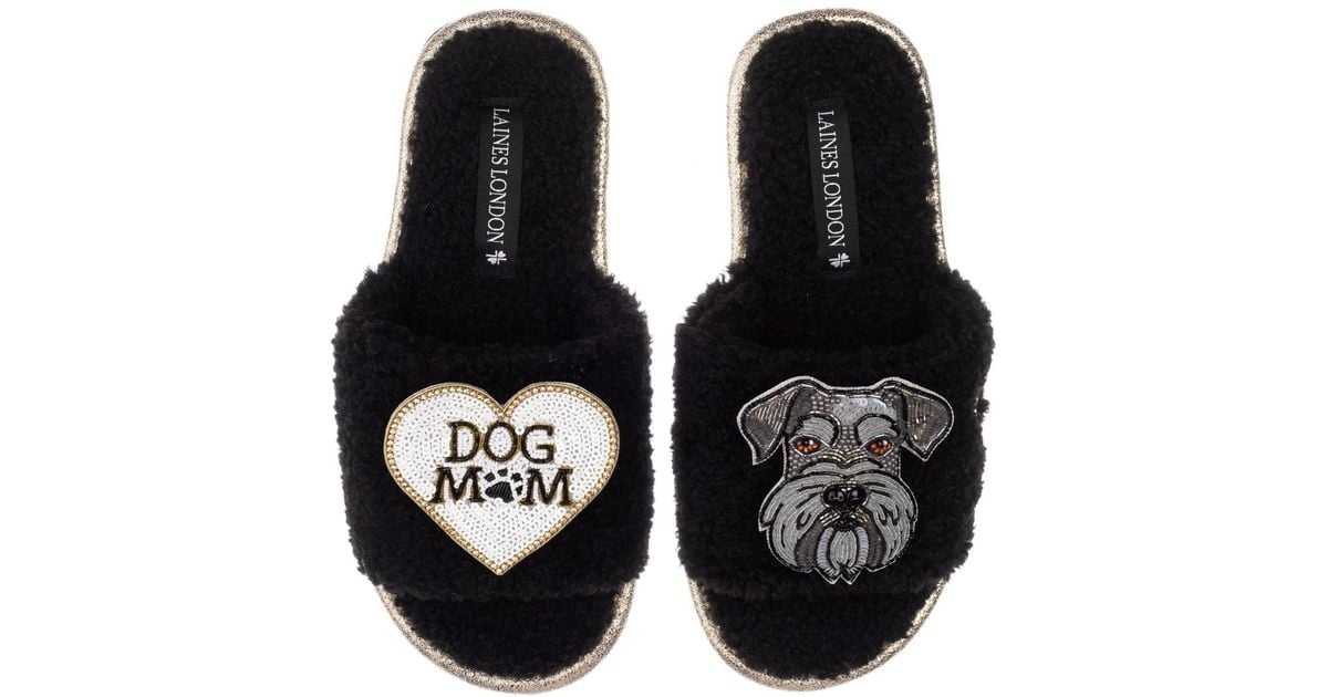 Laines London Teddy Towelling Slipper Sliders With Ernie The Schnauzer ...
