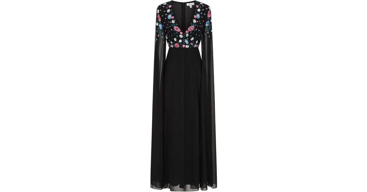 Frock and Frill Mayra Floral Embroidered Cape Sleeve Maxi Dress in ...