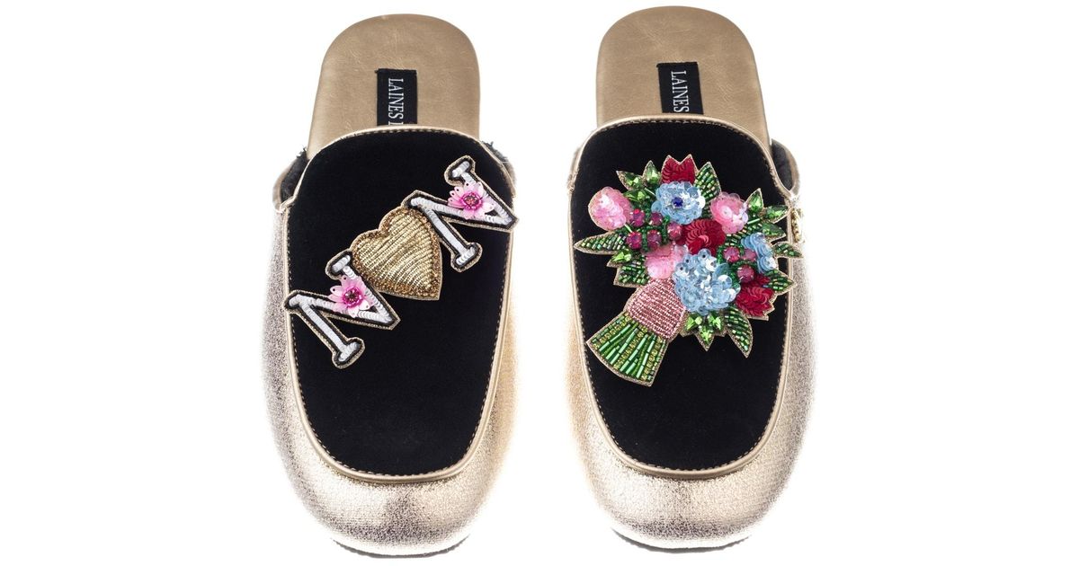 Laines London Classic Mules With Flower Bouquet & Nan Brooches in Black ...