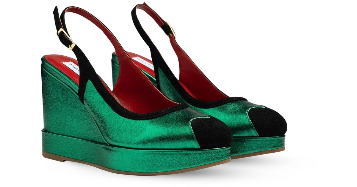 Rosamund Muir London Lavinia Metallic & Suede Wedges in Green | Lyst