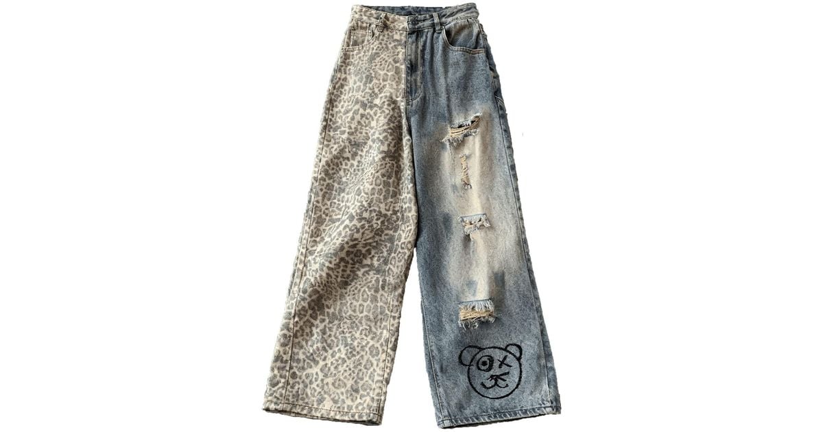 X Ilona Blue Neutrals Graffiti Bear Recycled Denim Lilly Jeans in Blue ...