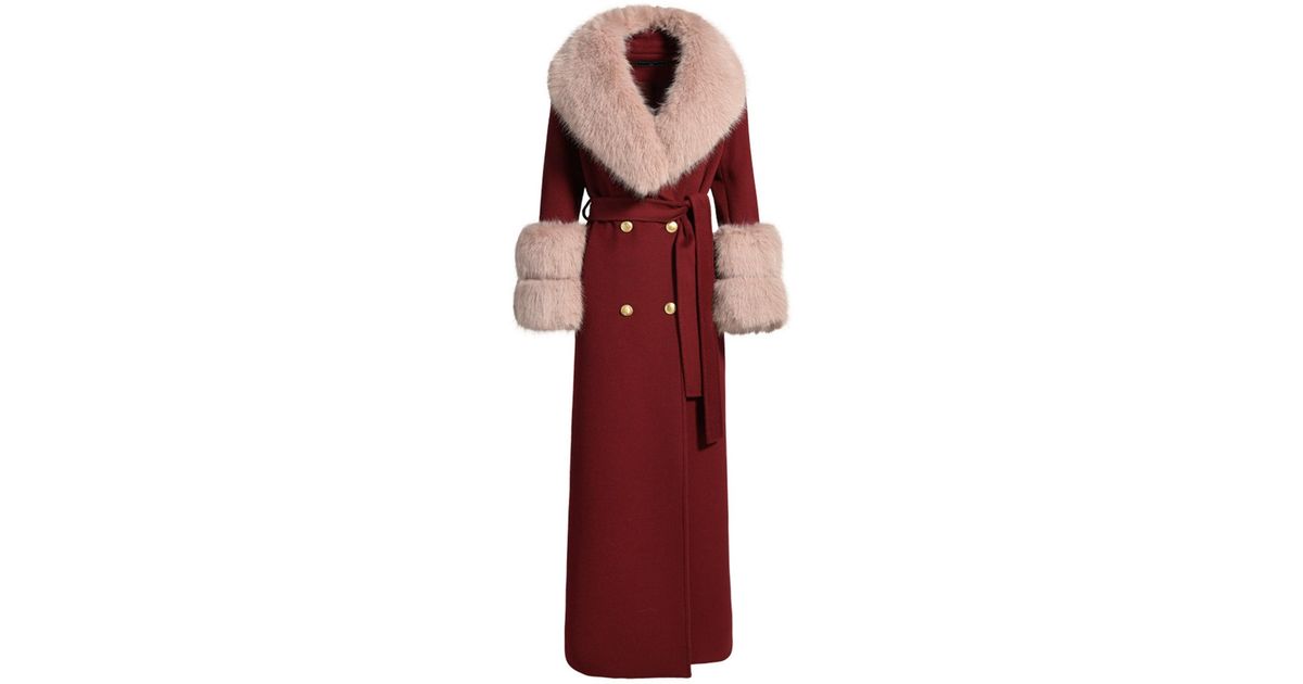 Hortons England Mayfair Cashmere Coat Burgundy Fur in Red | Lyst UK