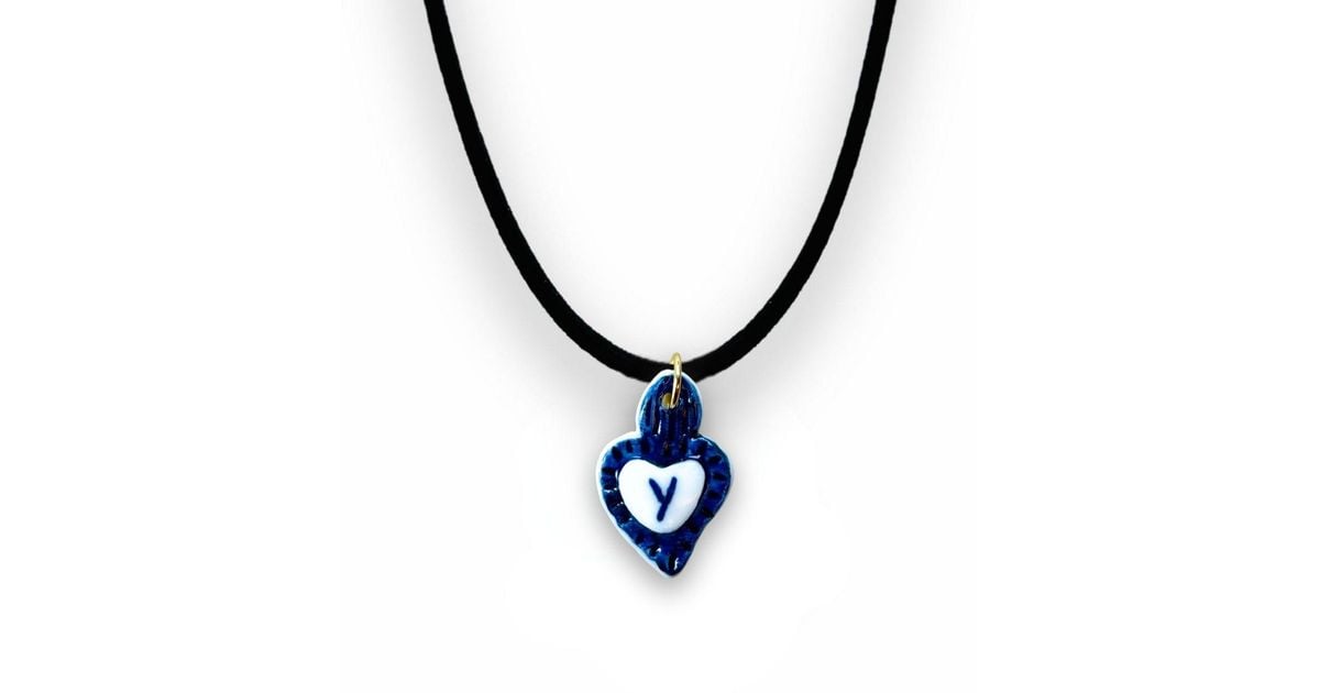 Tiké Jewels Sacred Heart Initial Letter Y Porcelain Choker Necklace ...