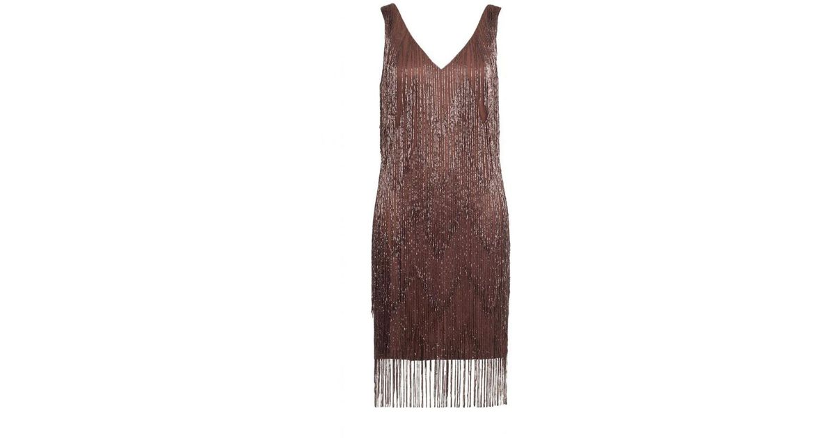 Rose & Nancy Sara Chocolate Beaded Fringe Mini Dress in Brown | Lyst UK