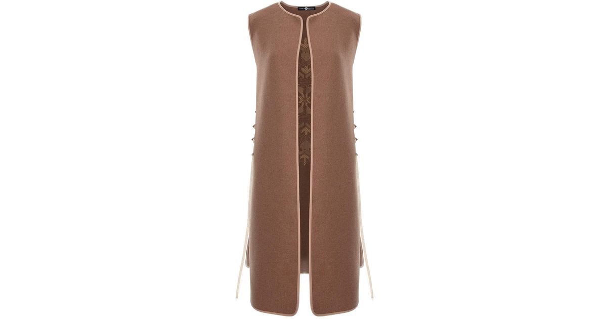 IZABELA MANDOIU Long Camel Wool Vest With Copper Tree Of Life ...