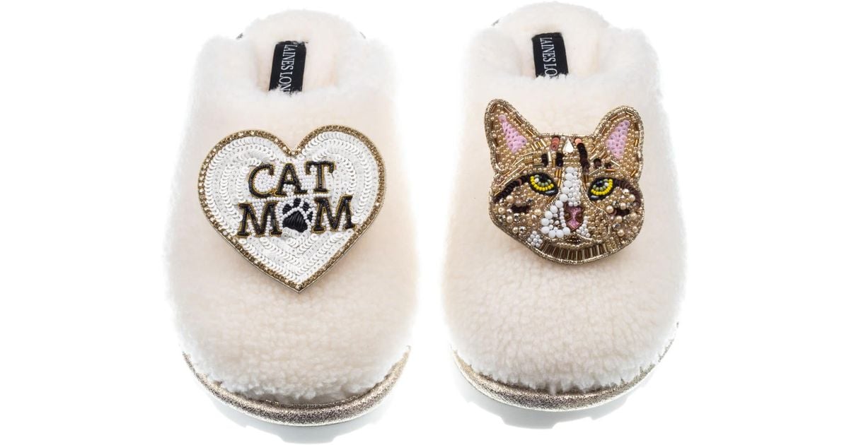 Laines London ' Teddy Closed Toe Slippers With Tabby Cat & Cat Mum ...