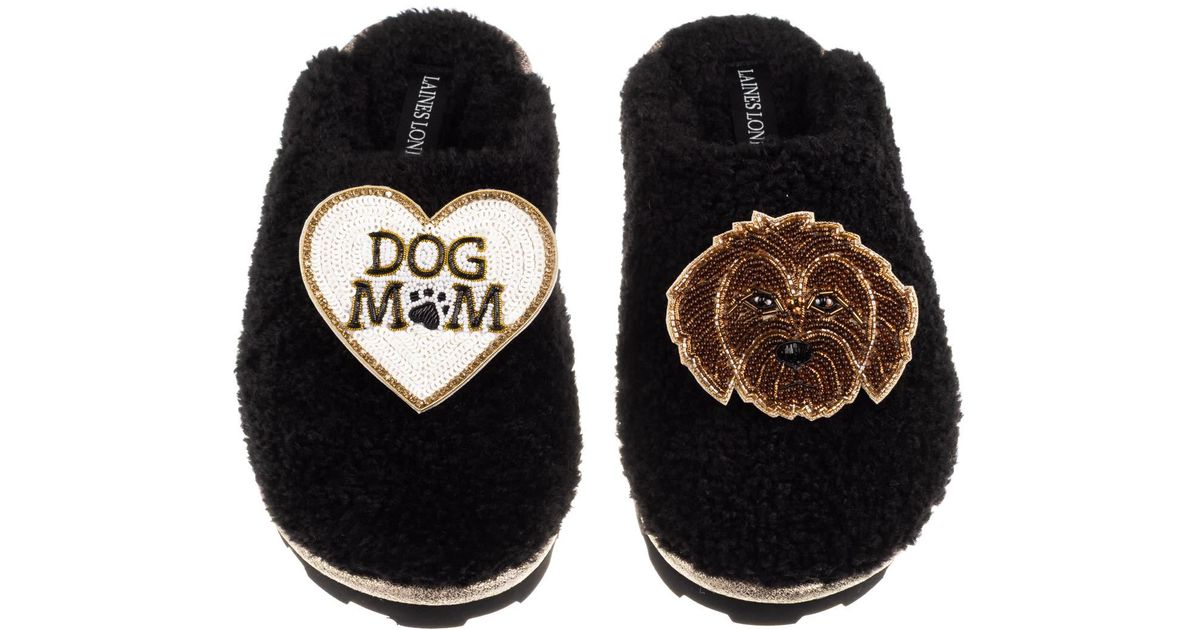 Laines London Teddy Closed Toe Slippers With Dog Mum Mom & Chocolate ...