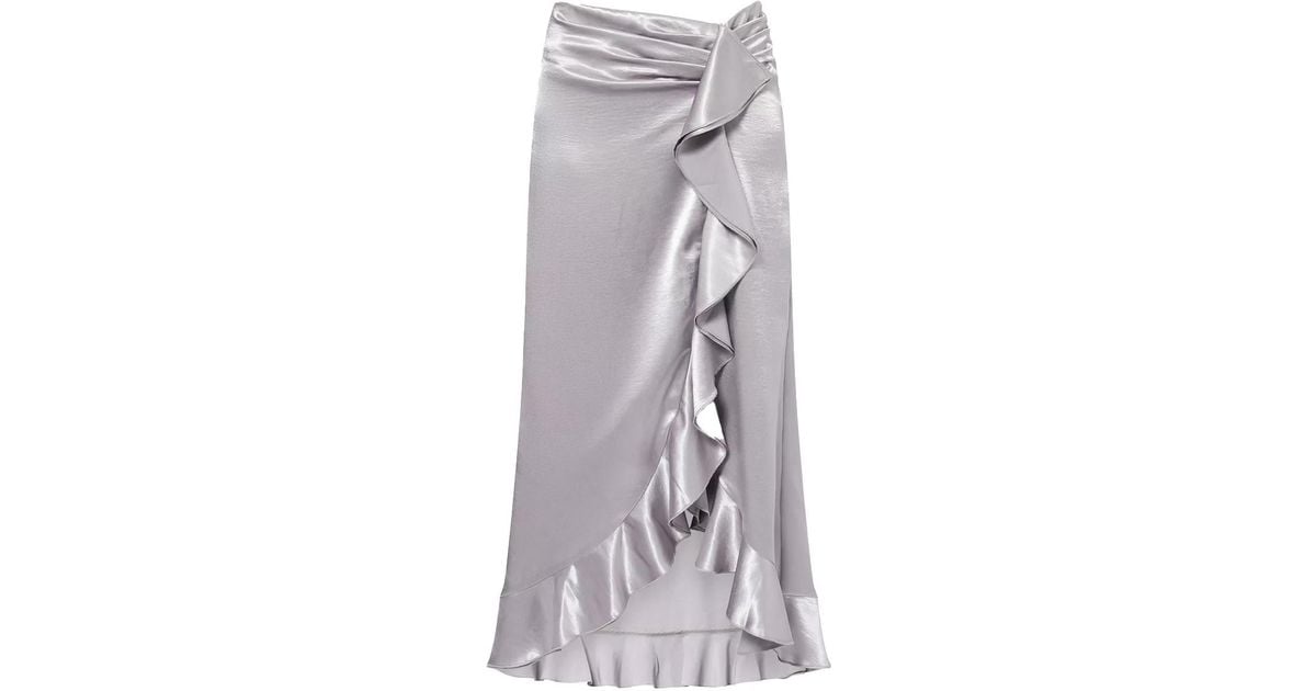 Amy Lynn Susie Satin Ruffle Maxi Skirt in Grey | Lyst UK