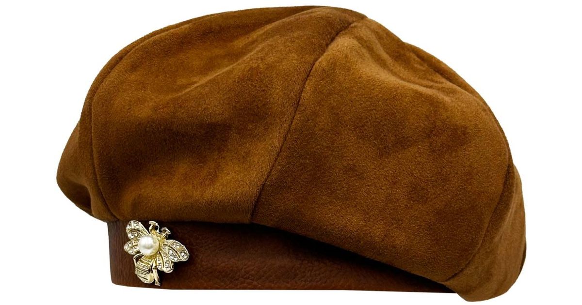 Lara Ari Scuba Suede Bee Beret in Brown | Lyst UK