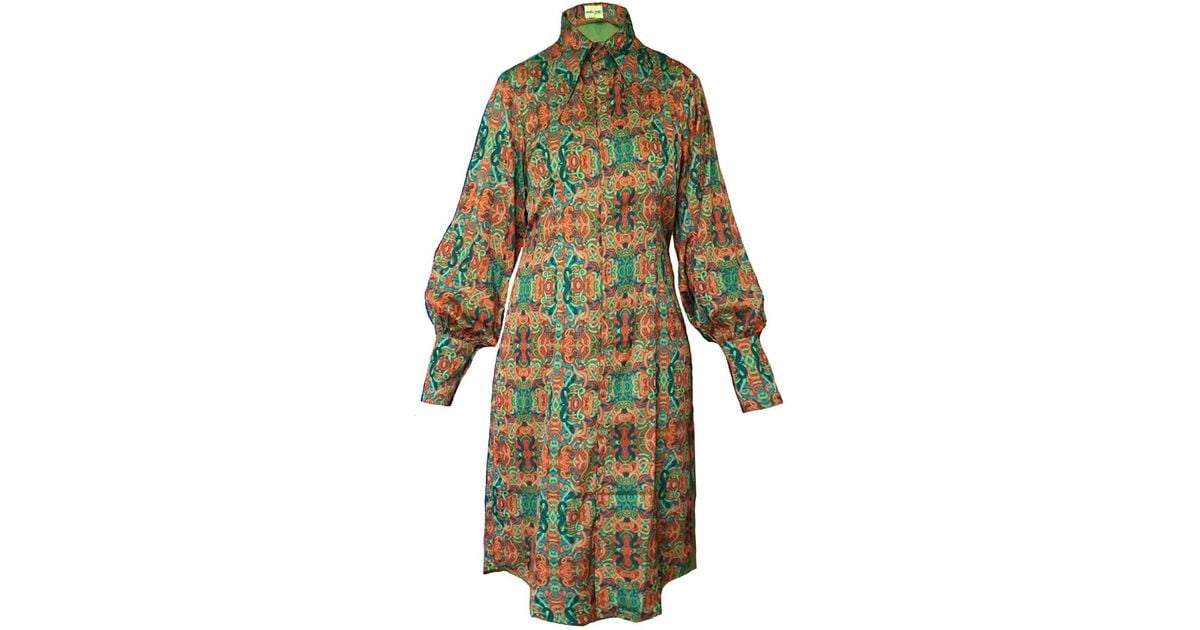 Janara Jones Snakes Print Satin Long Sleeve Shirt Dress With Buttons in ...