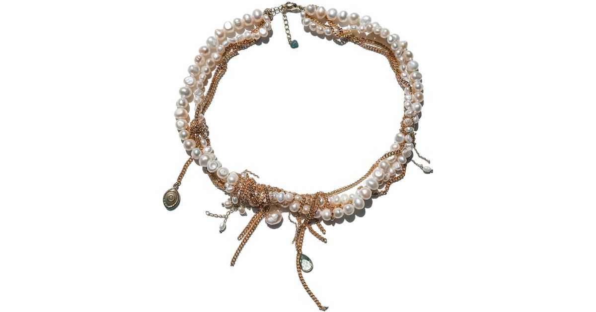 Babaloo / Neutrals Undone Pearl And Gold Chain Necklace in Metallic | Lyst