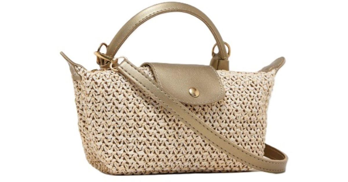 Springmoonatelier Neutrals Mini Straw Natural Crossbody Bag in Metallic ...