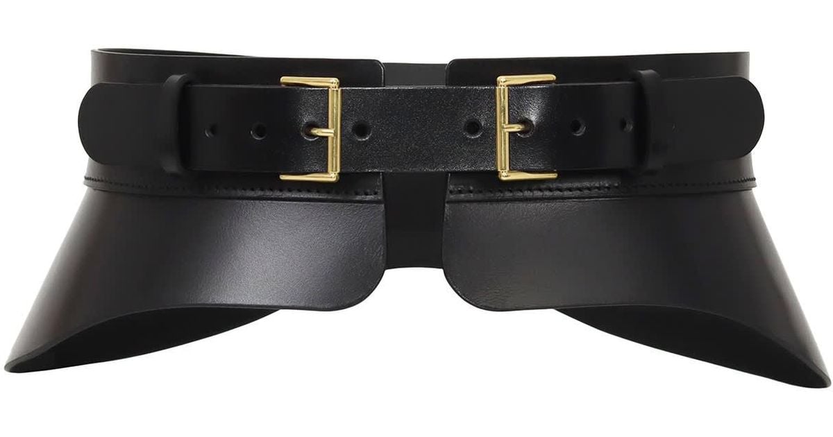 Haute Cuir Crescent Peplum Leather Belt in Black | Lyst UK