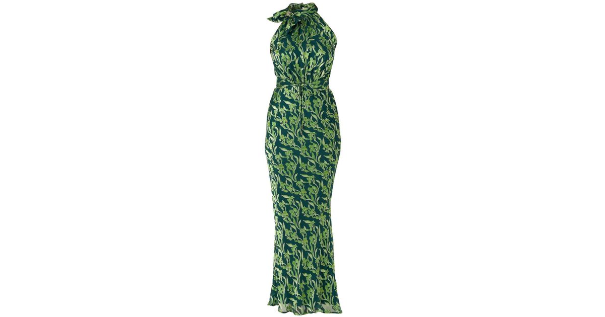 SACHA DRAKE Priscilla Halter Bias Dress in Green | Lyst UK