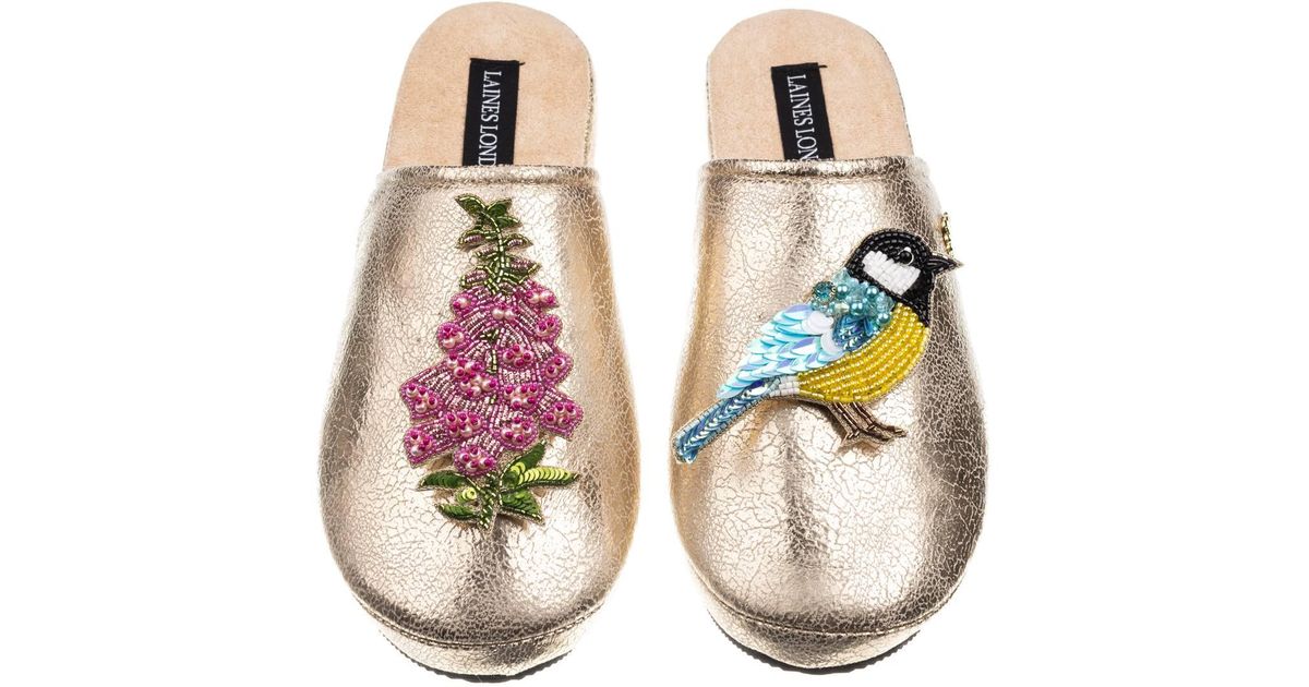 Laines London Softie Slipper With Foxglove Flowers & Tit Brooches in ...
