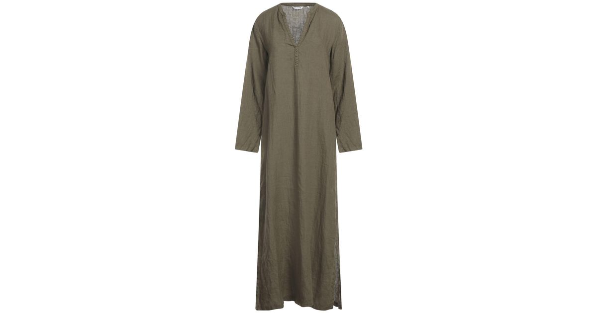 Caliban Midi Dress Linen in Green | Lyst