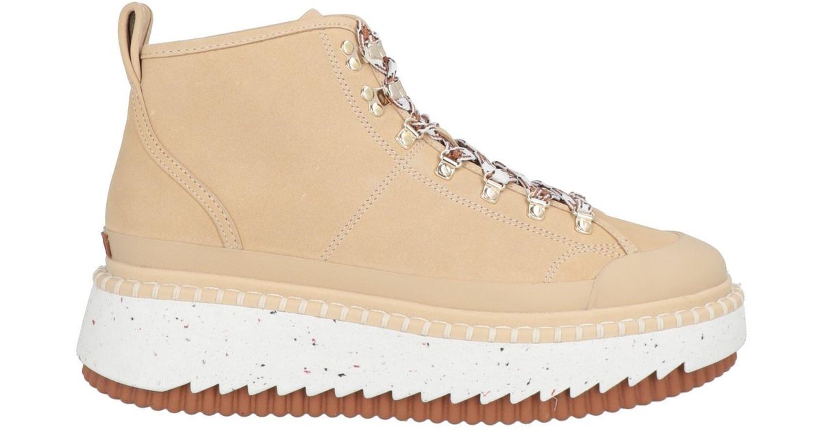 Chloé Leather Platform Booties in Natural | Lyst