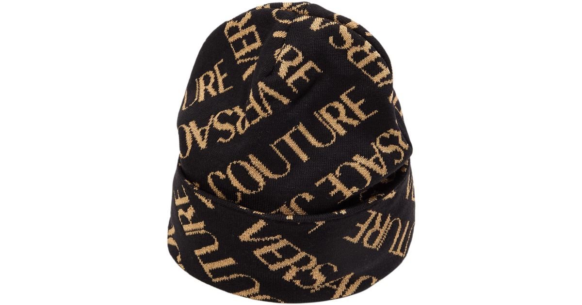 Versace Hat Wool, Acrylic, Viscose, Polyamide, Metallic Fiber in Black ...