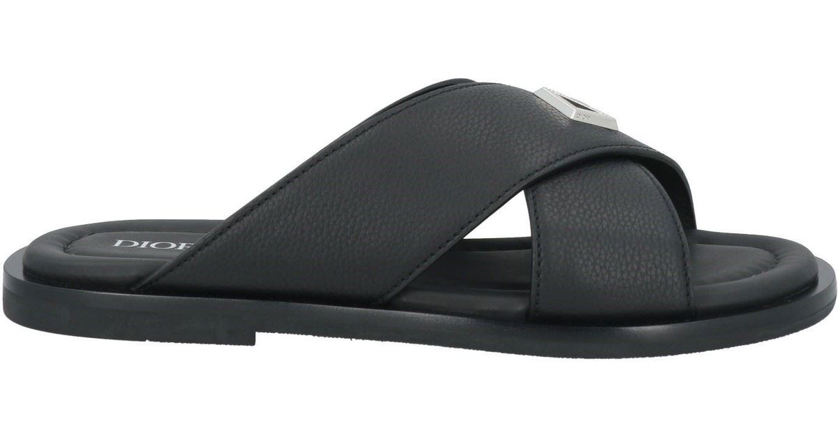 Dior Pebbled-Leather Logo Sandals in Black for Men | Lyst
