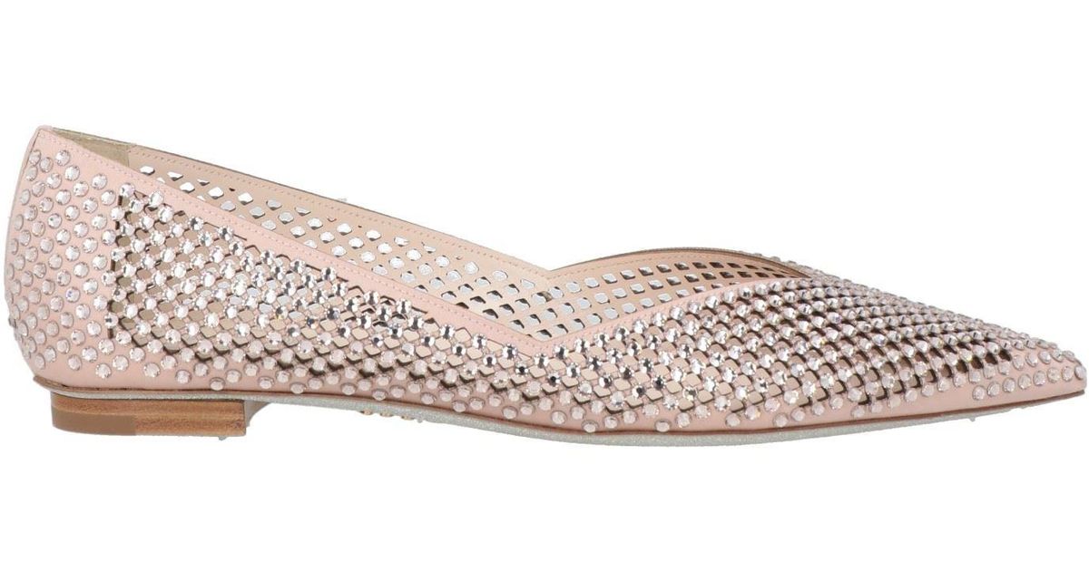 Rene Caovilla Ballet Flats Leather, Textile Fibers in Pink | Lyst