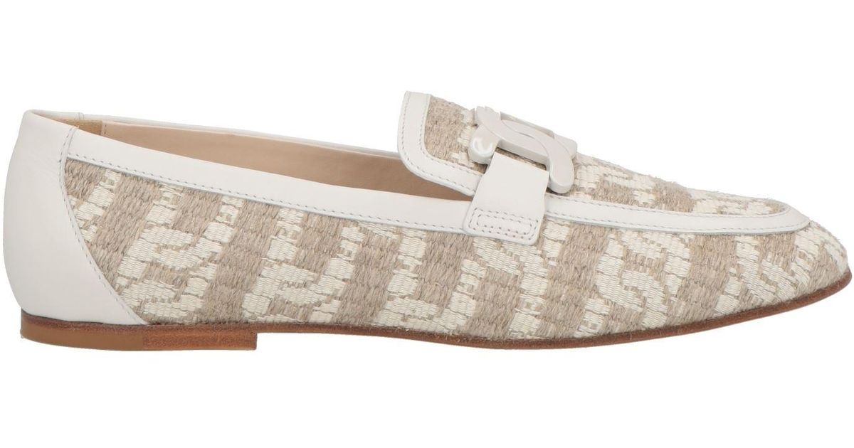 Tod's Ivory Loafers Textile Fibers, Leather in White | Lyst