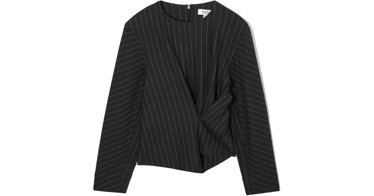 COS Pinstriped Draped Top in Black | Lyst