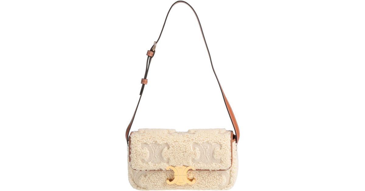 Celine Cream Handbag Lambskin, Calfskin in Natural | Lyst